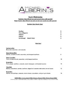 Sushi Menu - Michael Alberini's